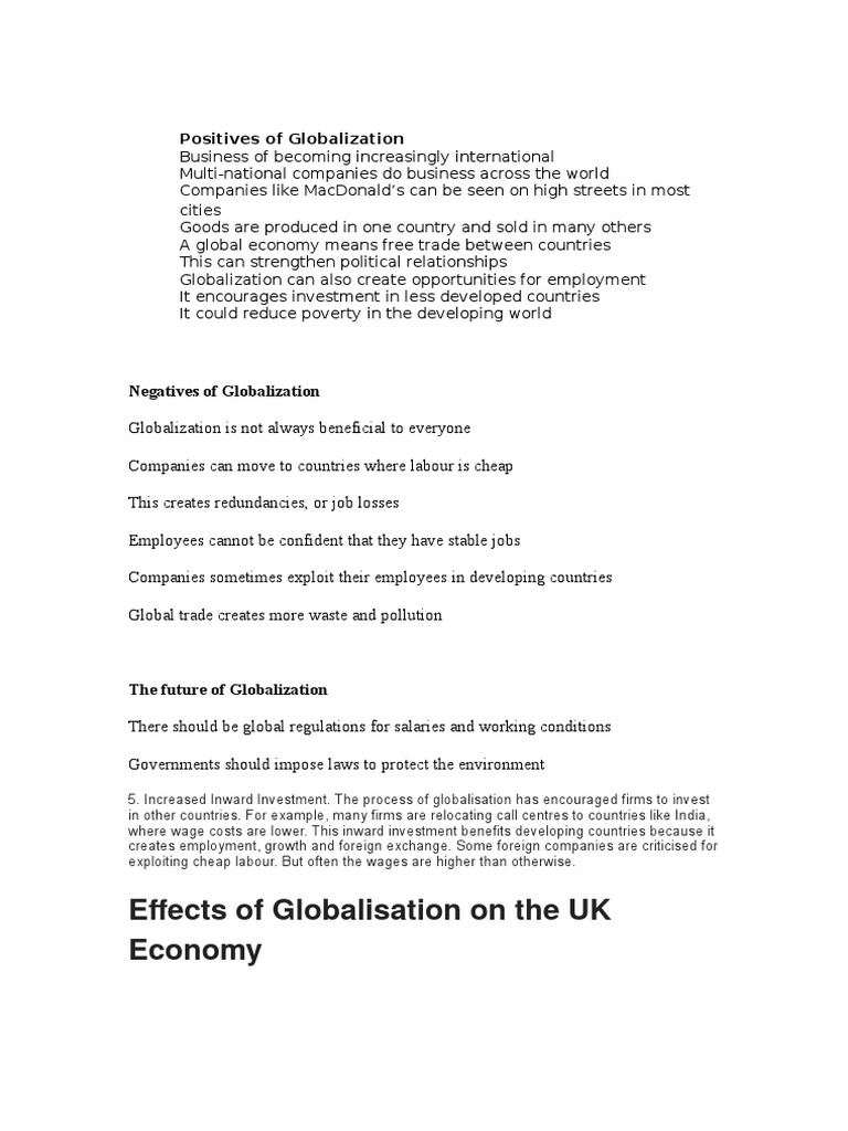 Effects of Globalisation On The UK Economy | PDF | Globalization ...