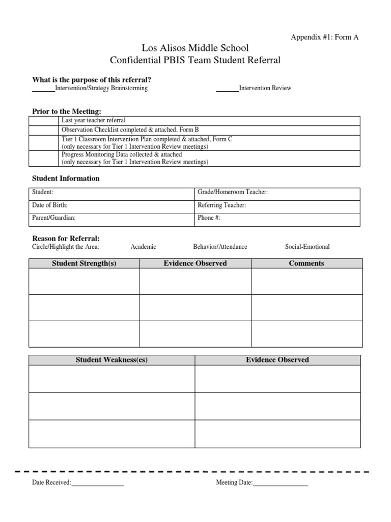 Los Alisos Pbis Student Referral Forms-Abc 14-15 | PDF | Reading ...