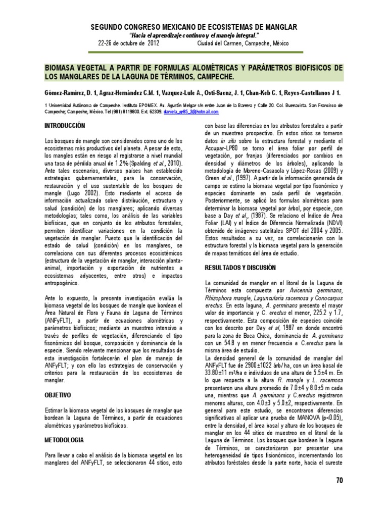 Biomasa Vegetal A Partir de Formulas Alométricas PDF | PDF | Mangle ...