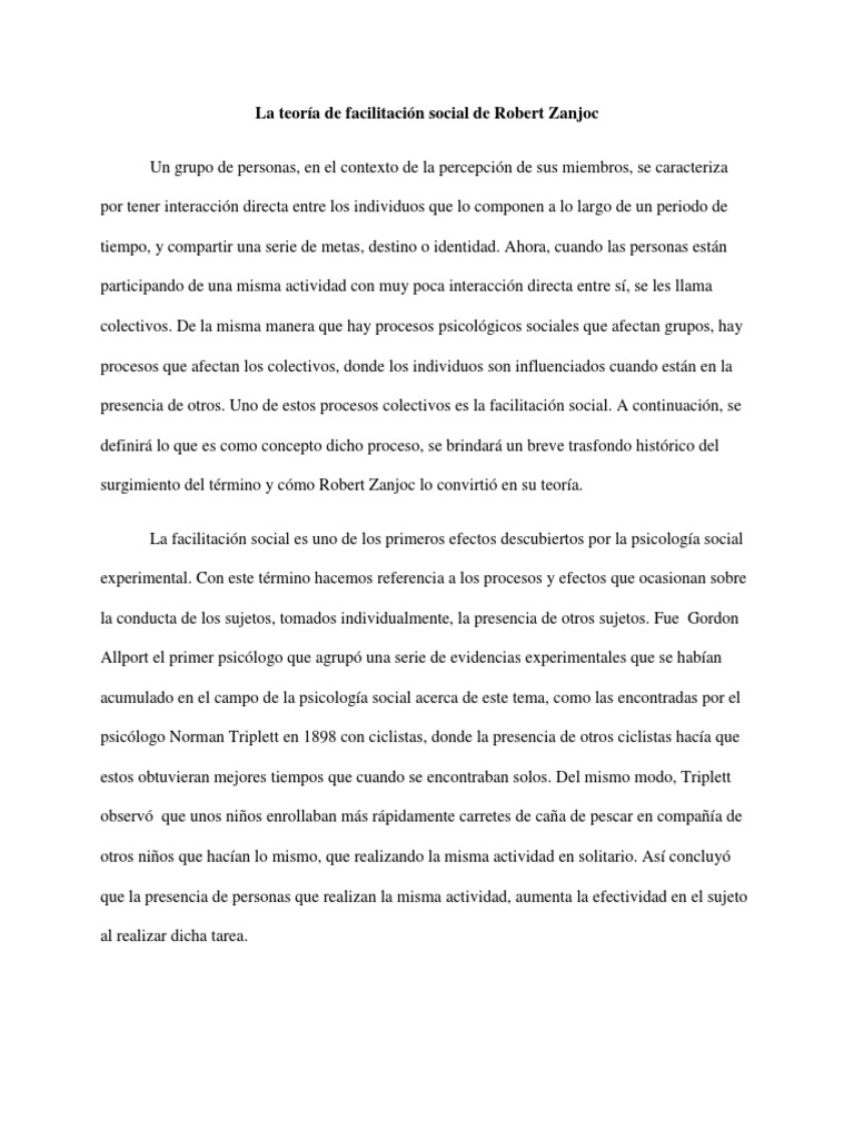 Facilitación Social de Robert Zajonc | PDF | Sociedad | Sicología