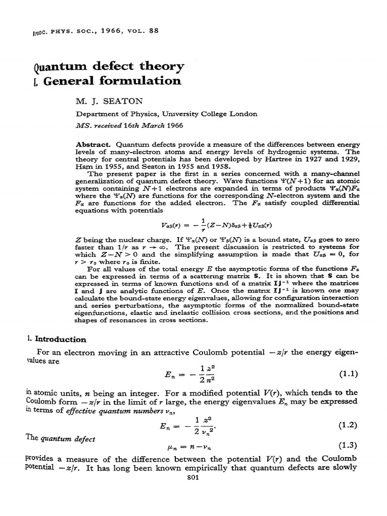 Quantum Defect Theory I PDF | PDF | Matrix (Mathematics) | Wave Function