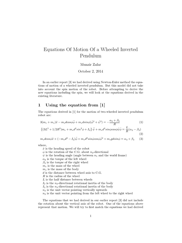 Wheeled Inverted Pendulum Equations | PDF | Torque | Lagrangian Mechanics