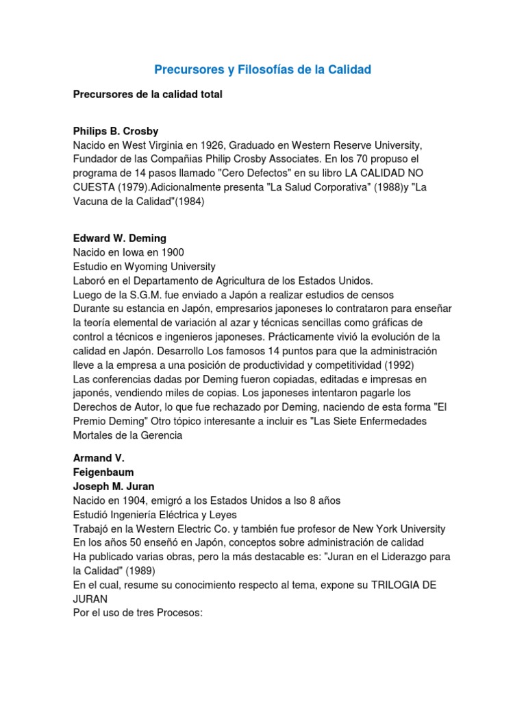 Precursores y Filosofías de La Calidad | PDF | Calidad (comercial) | Calidad
