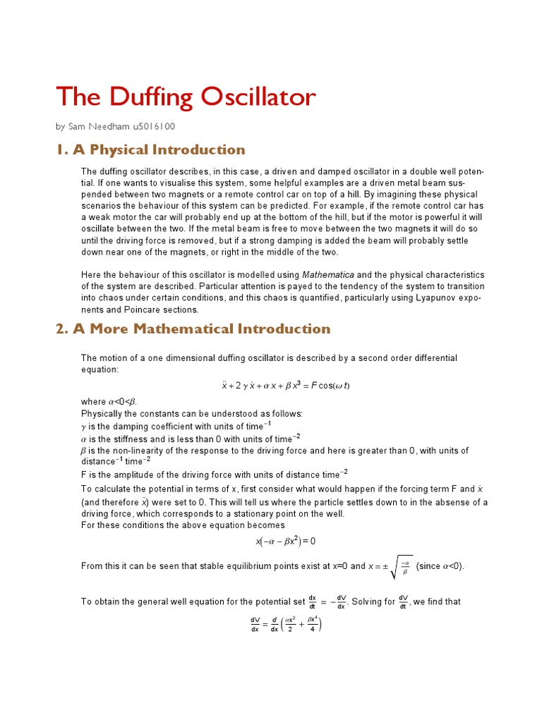 Duffing Oscillator Report by Sam Needham at ANU | PDF | Chaos Theory | Attractor