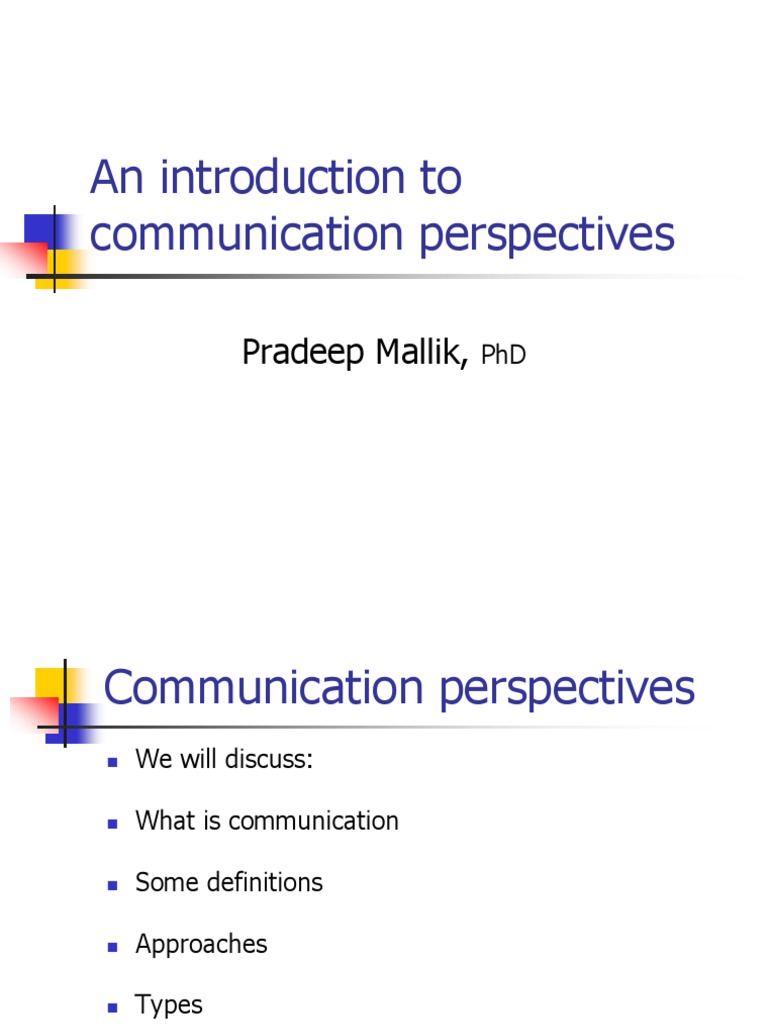 An Introduction To Communication Perspectives: Pradeep Mallik | PDF ...
