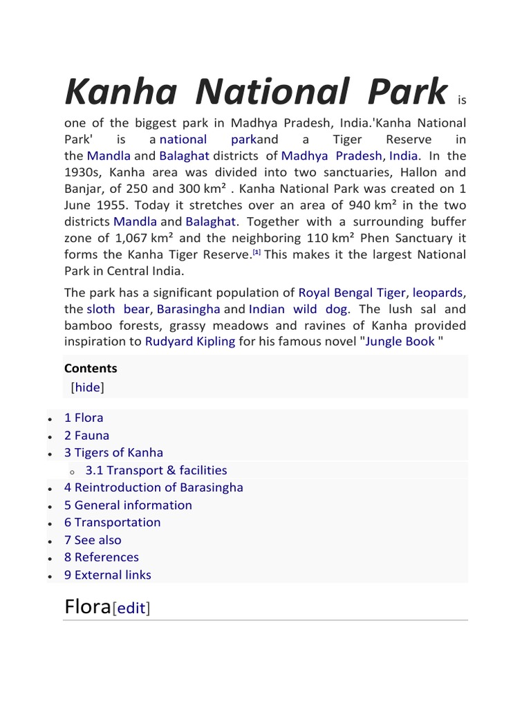 Kanha National Park | PDF | Fauna Of Asia | Conservation