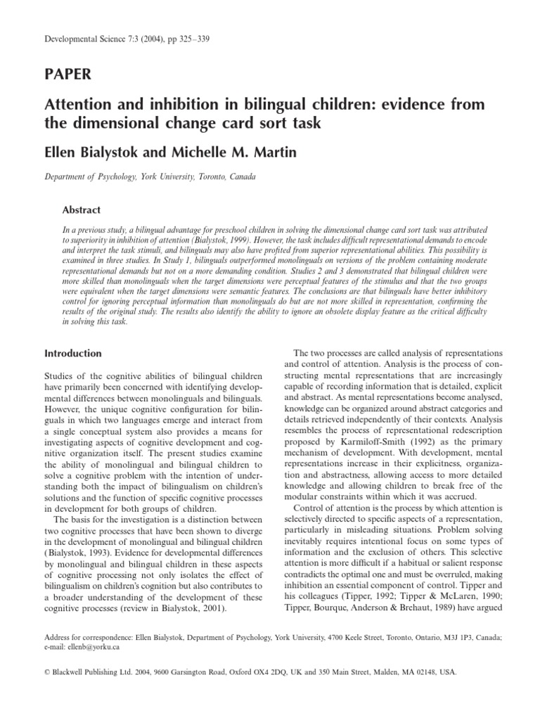 Attention and Inhibition in Bilingual Children | PDF | Attention ...