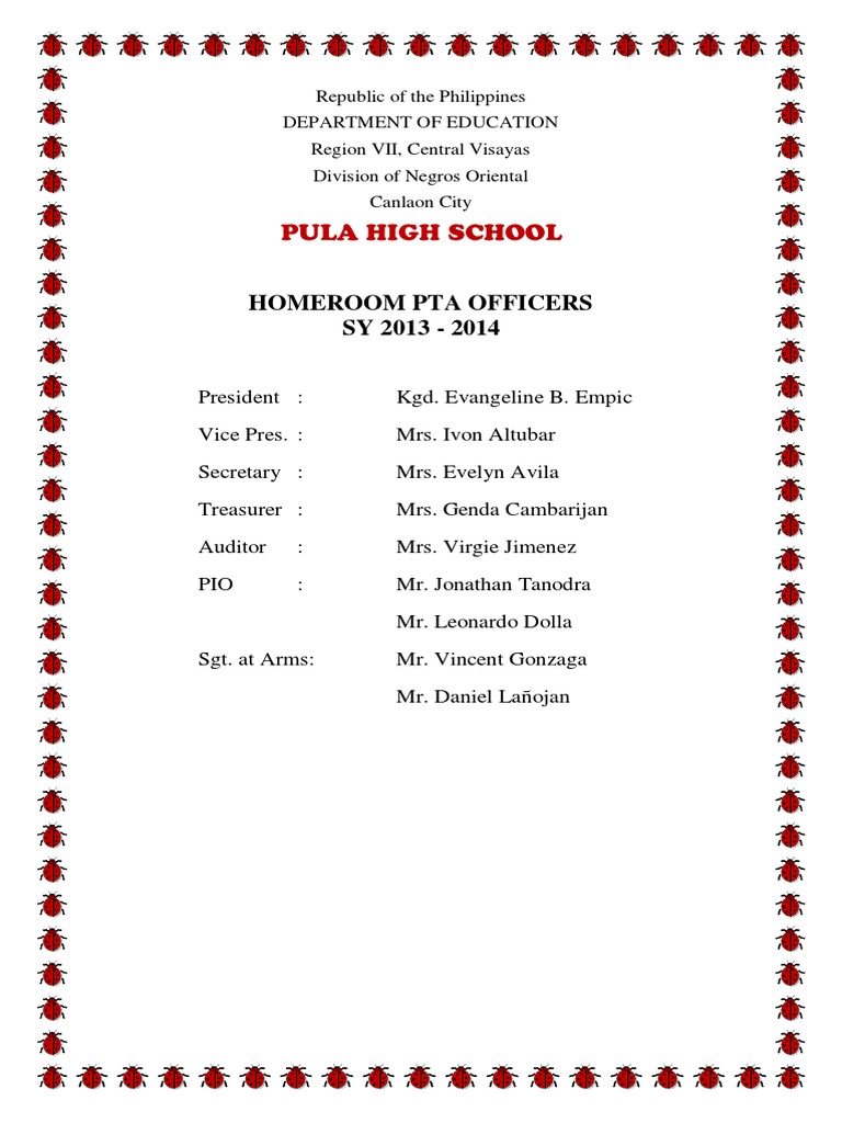 Pula High School PTA Officers 2013-2014 | PDF | Social Science ...