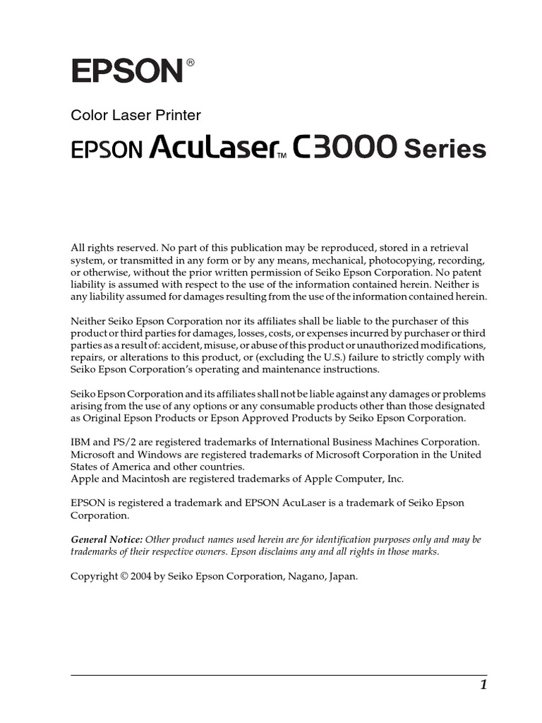 Epson Aculaser c3000 | PDF | Printer (Computing) | Office Equipment