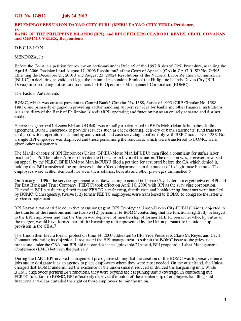 BPI Employees Union Vs Bank of The Philippine Island | PDF | Collective ...
