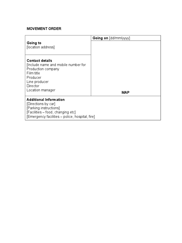 Movement Order Template for Productions | PDF
