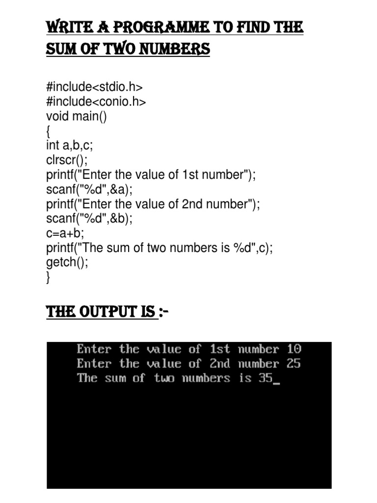 Write A Programme To Find The Sum of Two Numbers | PDF