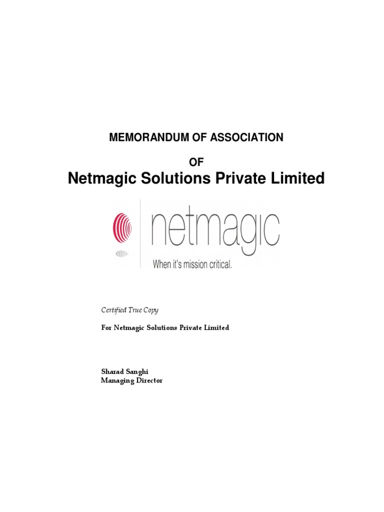 Netmagic Solutions Private Limited: Memorandum of Association OF | PDF ...