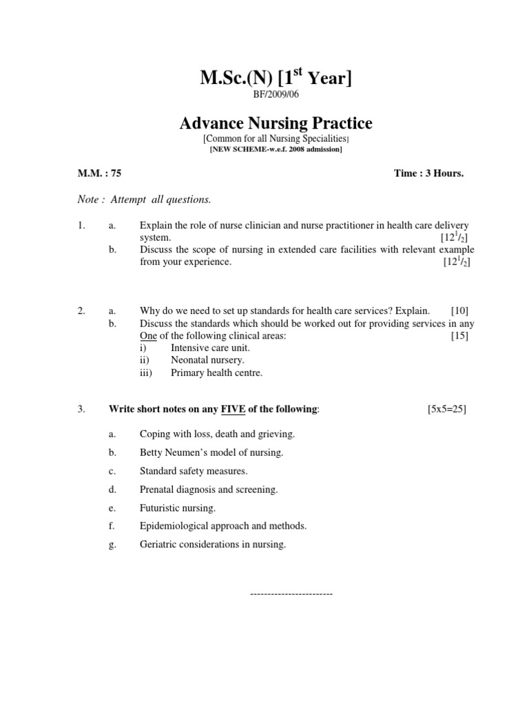M.Sc. Nursing 1st Year Exam Papers | PDF | Childbirth | Infants