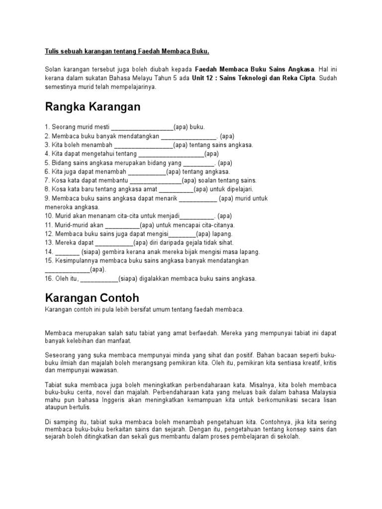 Karangan Faedah Membaca Buku | PDF