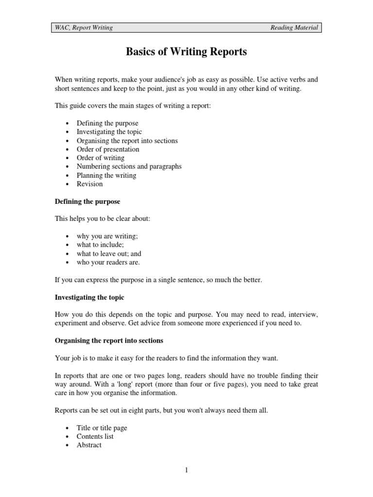 Basics of Writing Reports | PDF | Abstract (Summary) | Communication