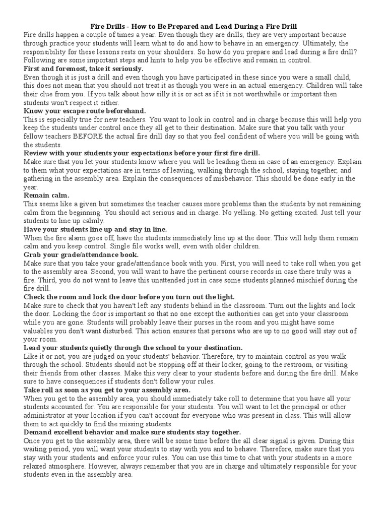 Fire Drills - How To Be Prepared and Lead During A Fire Drill | PDF ...