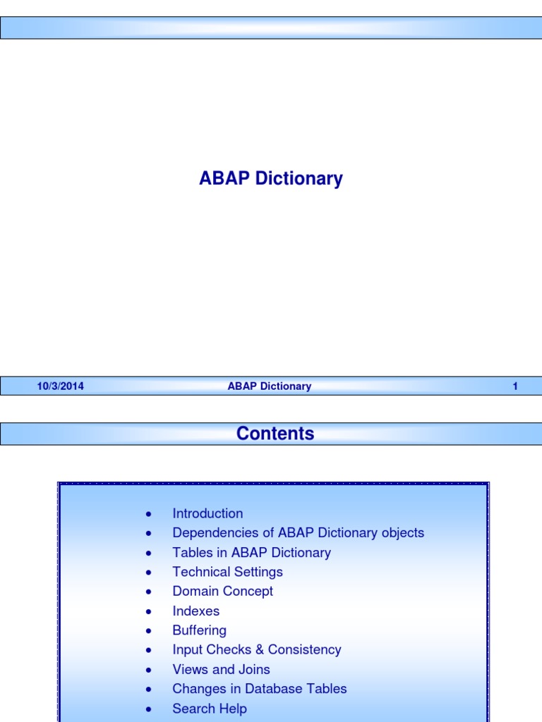 A Comprehensive Overview of the ABAP Dictionary | PDF | Database Index ... A Comprehensive Overview of the ABAP Dictionary | PDF | Database Index ...
