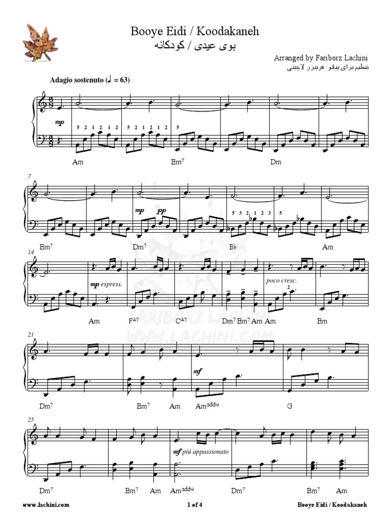Booye Eidi / Koodakaneh هناکدوک / یديع یوب: Adagio sostenuto ( | PDF