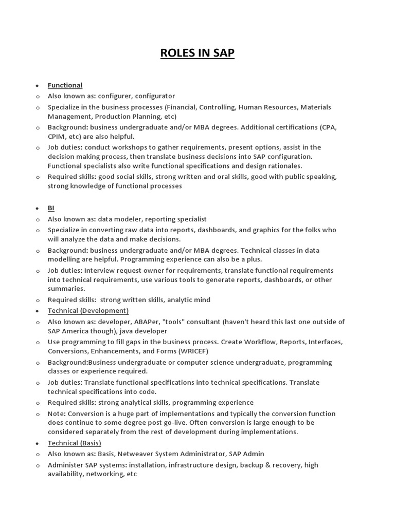 SAP Roles & Modules | PDF | Consultant | System Administrator