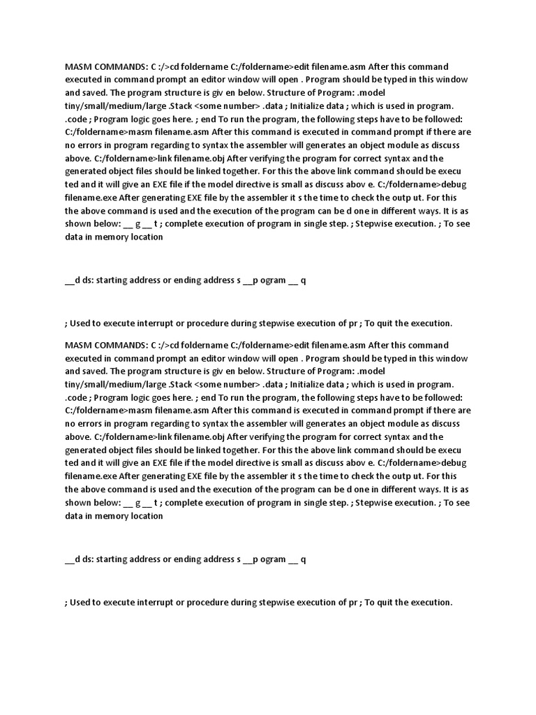 Masm Commands | PDF | Assembly Language | C (Programming Language)
