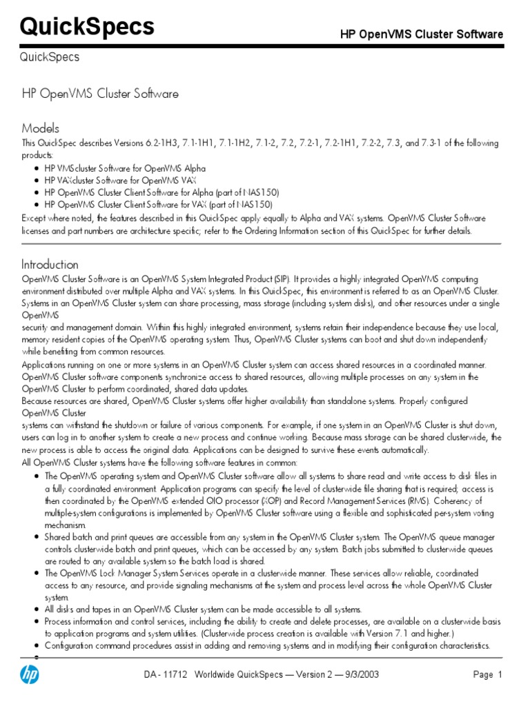 Hp Openvms Cluster Software Download Free Pdf Computer Cluster Ethernet 