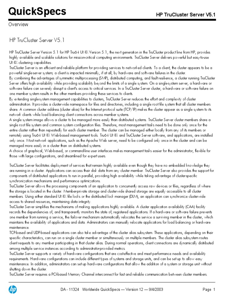 HP TruCluster Server V5.1 | PDF | Computer Cluster | File System