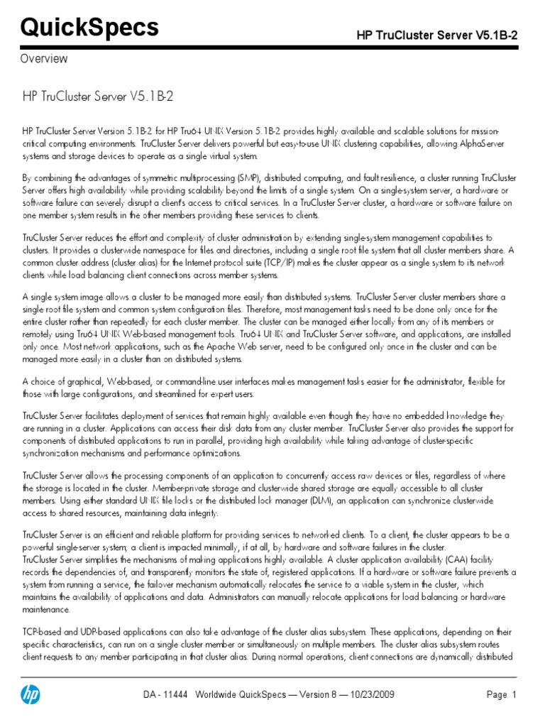 HP TruCluster Server V5.1B-2 | PDF | Computer Cluster | File System