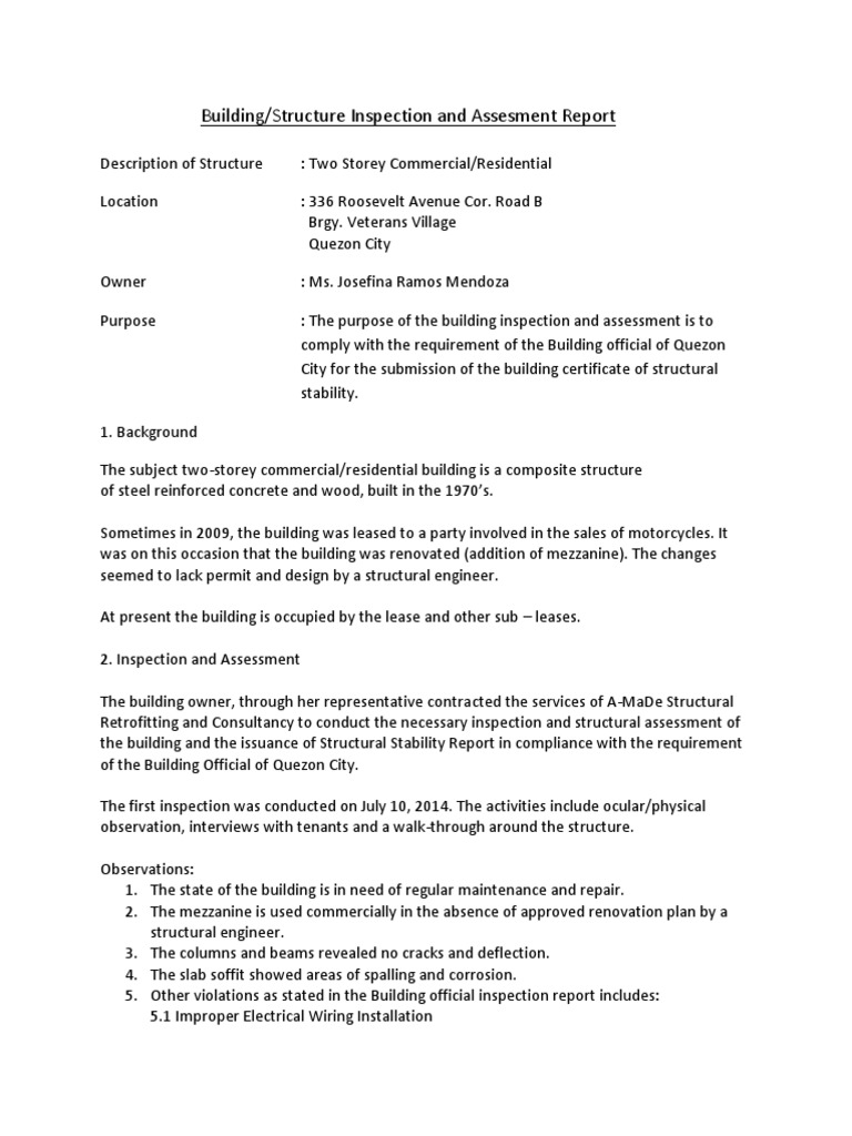 Building/Structure Inspection and Assesment Report | PDF | Earthquakes ...