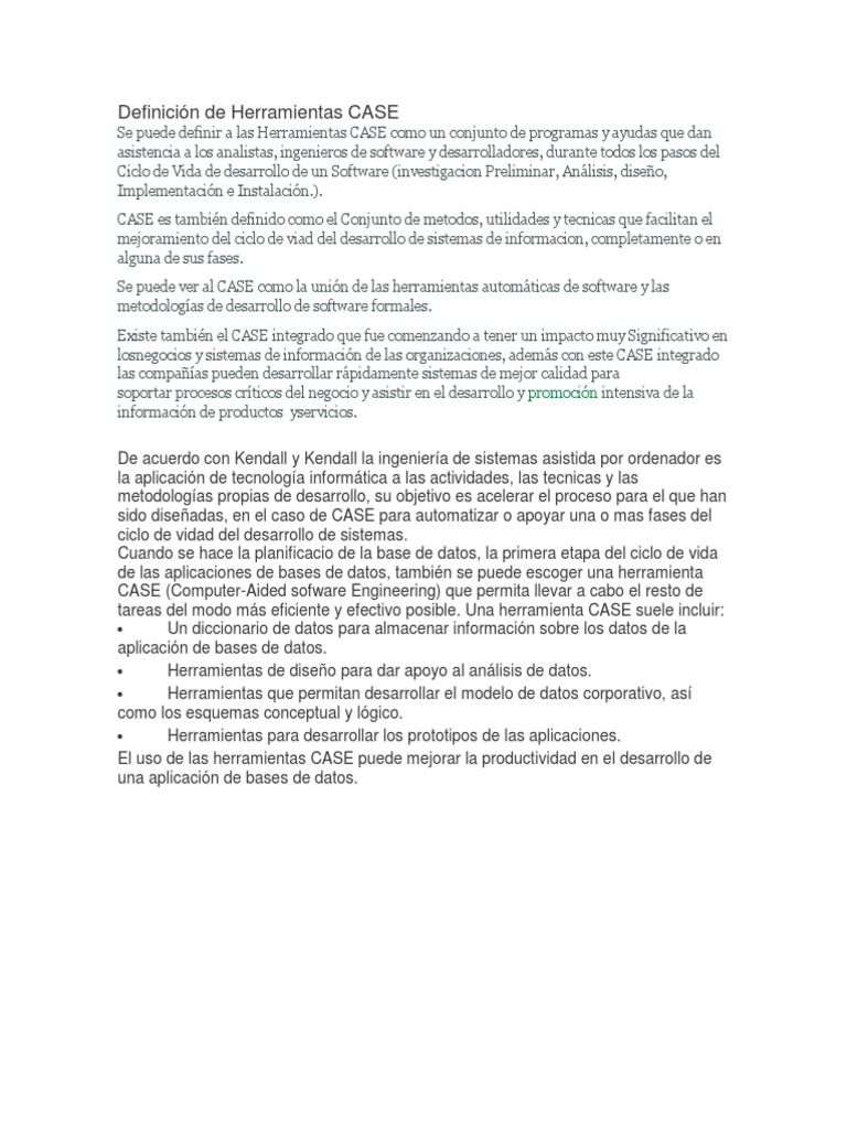 Herramientas CASE en Desarrollo de Software | PDF | Proceso de ...