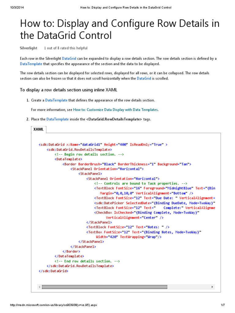 How To Display And Configure Row Details In The Datagrid Control Pdf Extensible