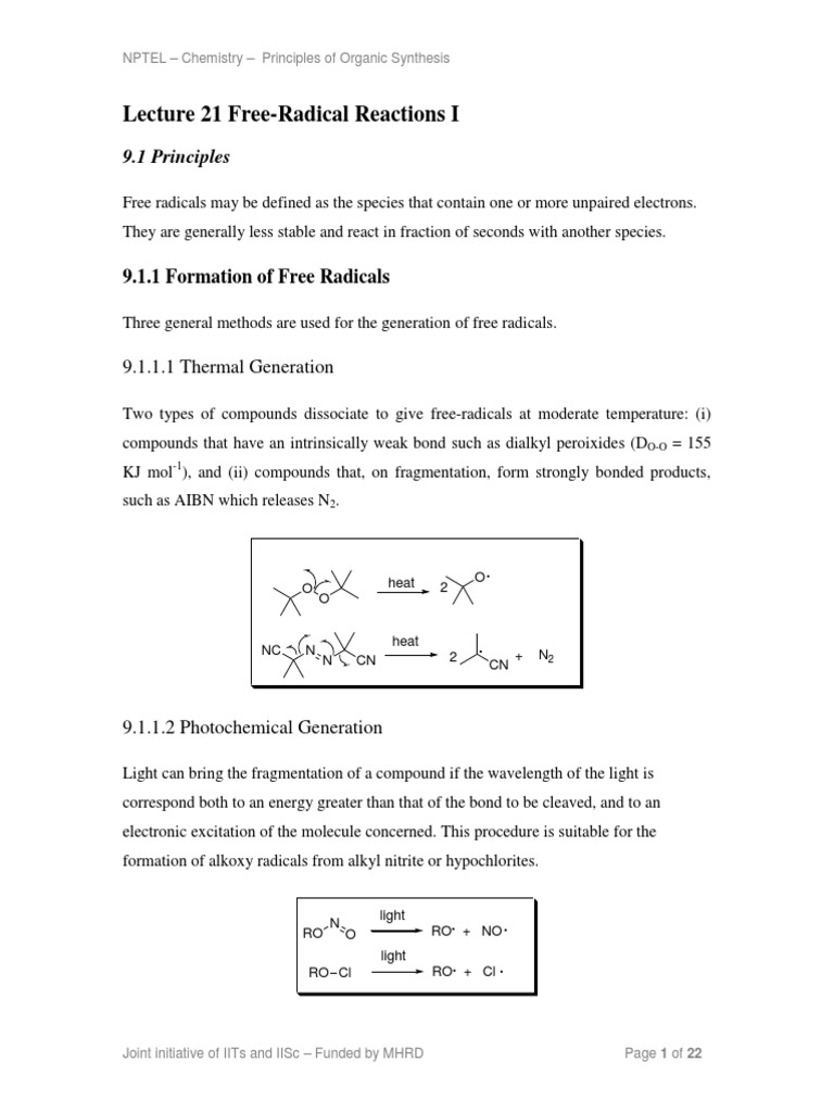Lecture 21 Free-Radical Reactions I: 9.1 Principles | PDF | Radical ...