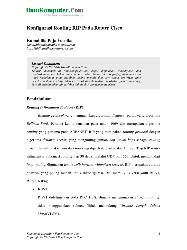Konfigurasi Routing RIP Pada Router Cisco | PDF | Komputer