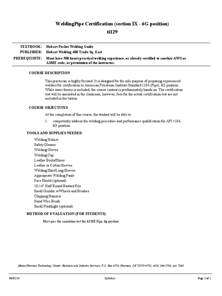 ASME Section IX - 6G Position - Welding Pipe Certification | PDF