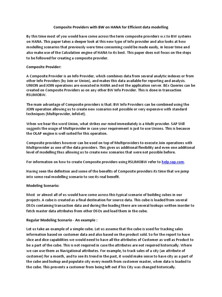 Composite Providers With BW On HANA For Efficient Data Modelling | PDF ...