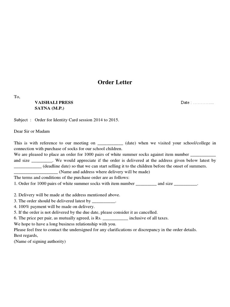 Order Letter: Vaishali Press SATNA (M.P.) | PDF