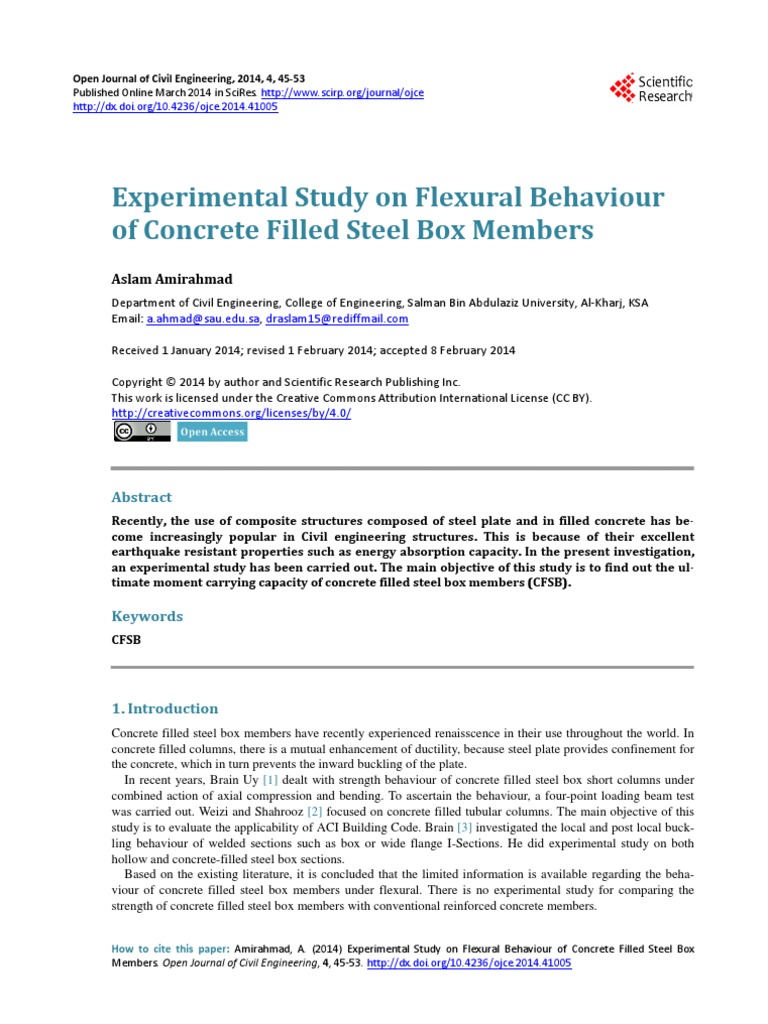 Experimental Study On Flexural Behaviour of Concrete Filled Steel Box ...