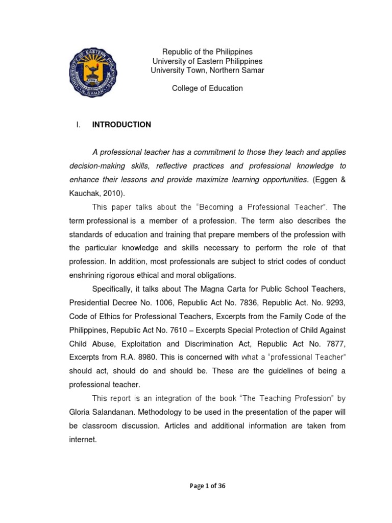 Becoming A Professional Teacher | PDF | Licensure | Teachers