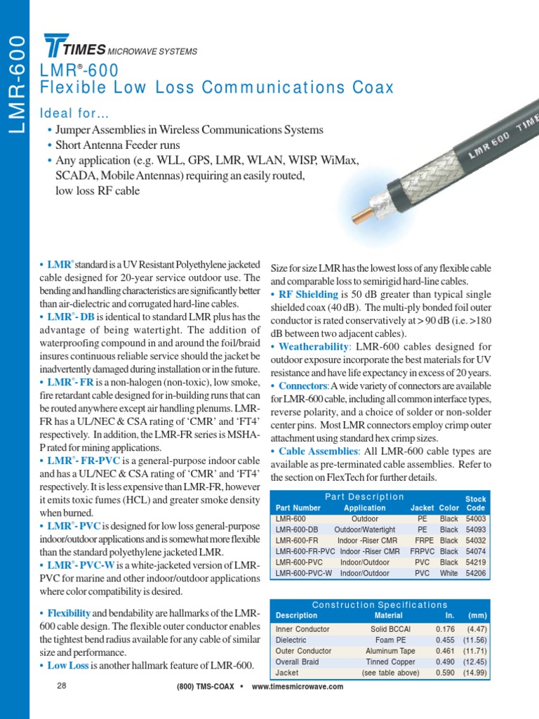 LMR - 600 Flexible Low Loss Communications Coax: Times | PDF | Coaxial ...