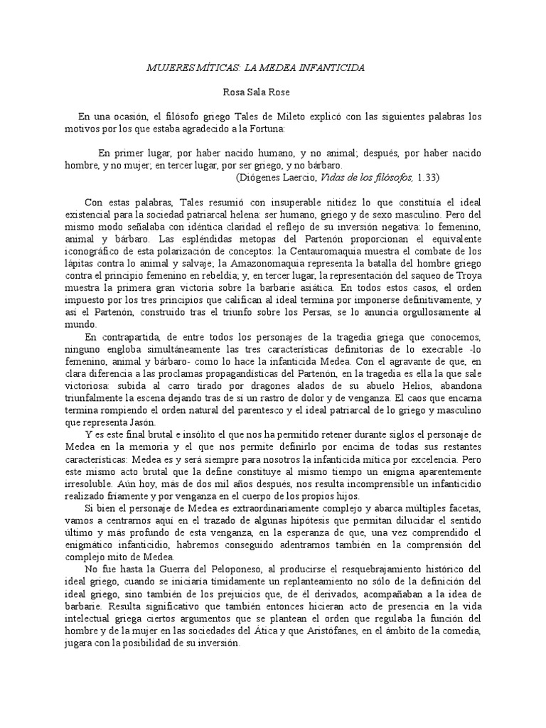 Mujeres Míticas-La Medea Infanticida PDF | PDF | Jason | Mujer