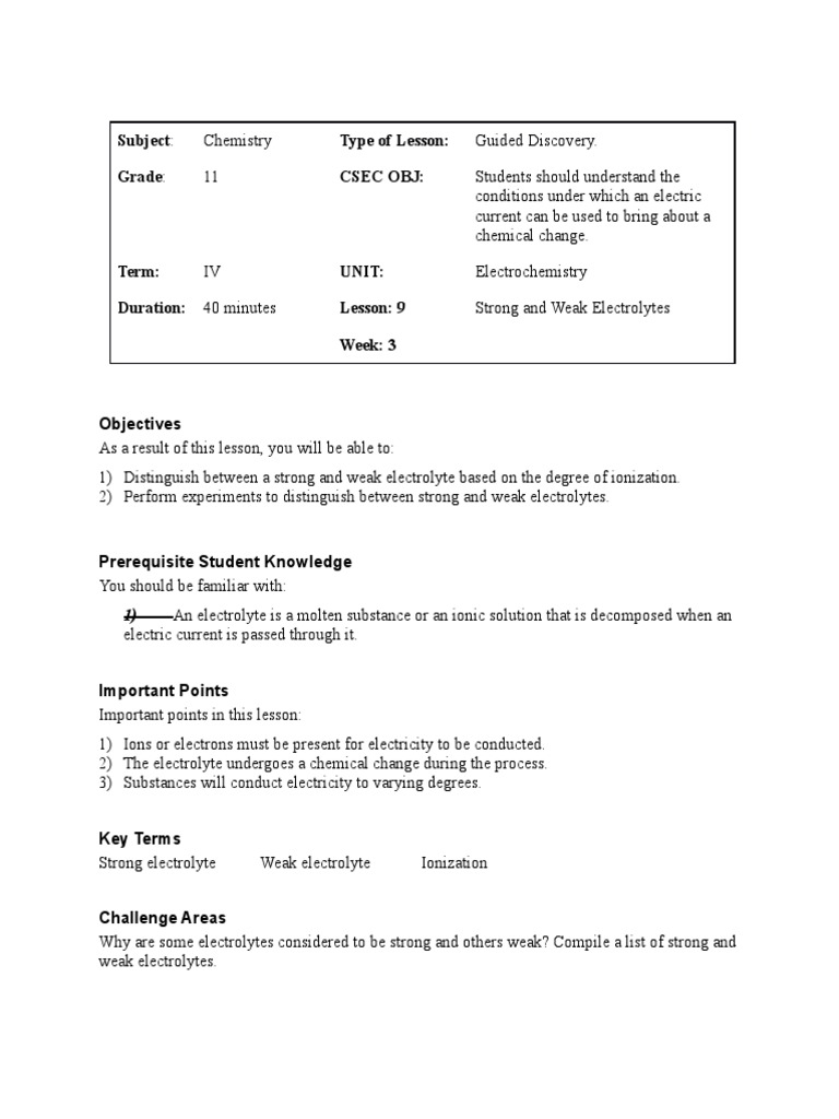 Electrochemistry Strong and Weak Electrolytes | PDF | Electrolyte ...
