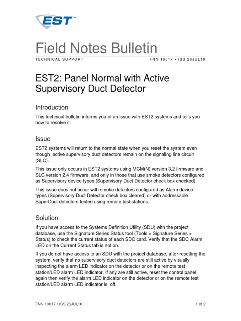 EST2 Supervisory Duct Detector Issue | PDF | Technology & Engineering