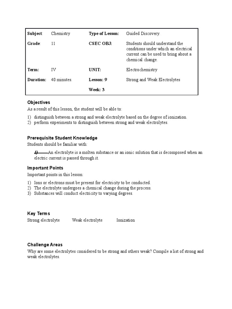 Electrochemistry Strong and Weak Electrolytes | PDF | Electrolyte | Ion