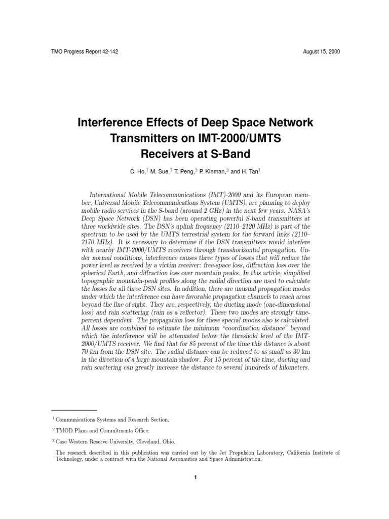 Interference Effects of Deep Space Network Transmitters On IMT-2000/UMTS Receivers at S-Band ...