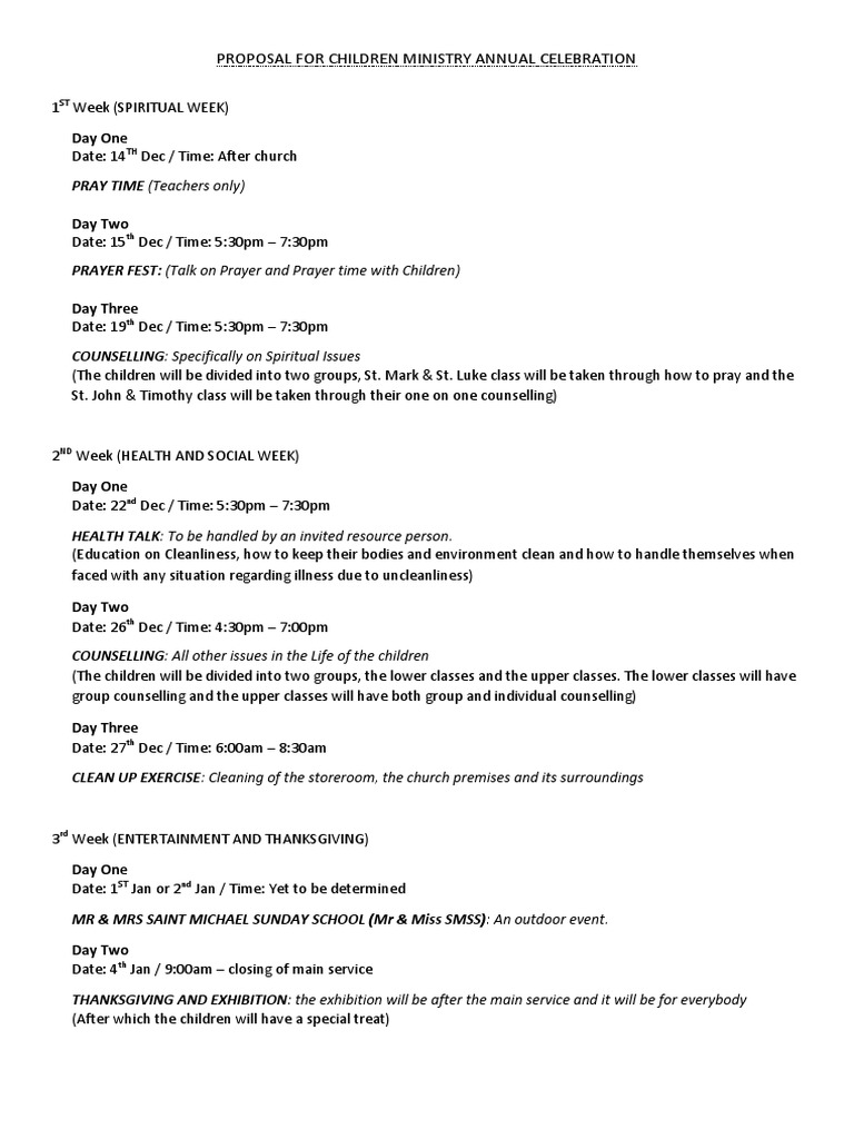 Children Ministry Celebration Proposal | PDF