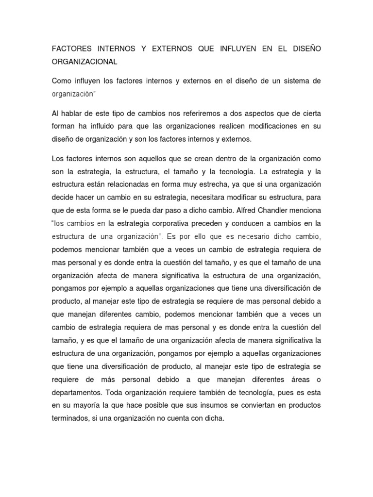 Factores Internos y Externos Que Influyen en El Diseño Organizacional ...