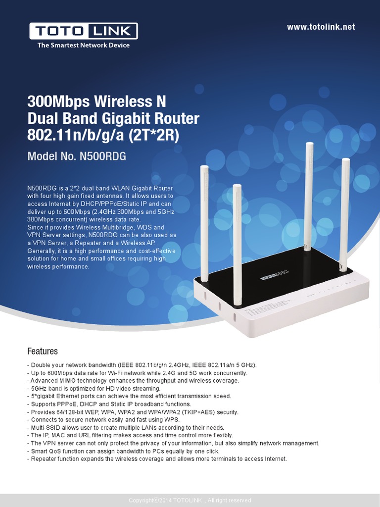 300Mbps Wireless N Dual Band Gigabit Router 802.11n/b/g/a (2T 2R ...