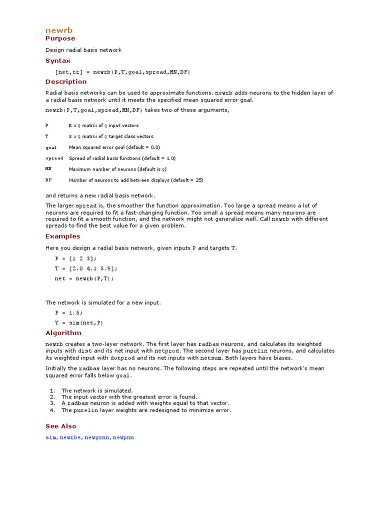 Matlab Instruction RBF | PDF | Artificial Neural Network | Errors And Residuals