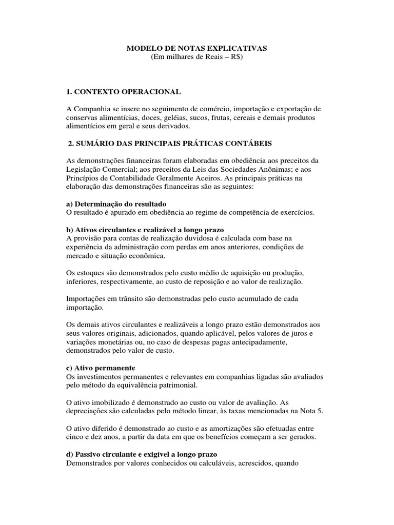 MODELO DE NOTAS EXPLICATIVAS.docx | Despesa | Ativo Fixo