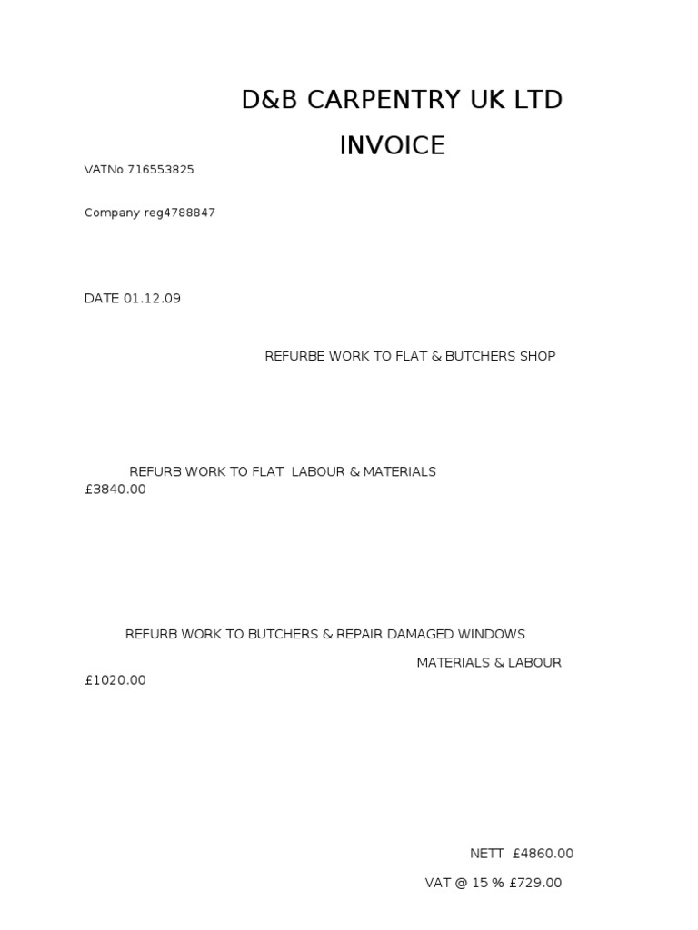 Invoice for Refurbishment Services | PDF | Finance & Money Management
